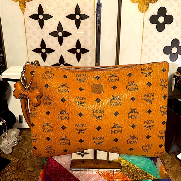 MCM | Bags | Mcm Visetos Monogram Pouch With Mcm Hangtag In Cognac ...